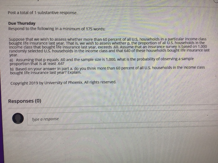 Solved Post a total of 1 substantive response. Due Thursday | Chegg.com
