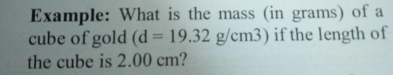 Solved Example: What is the mass (in grams) of a cube of | Chegg.com
