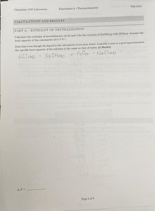 Solved Chemistry 1050 Laboratory Experiment 4- | Chegg.com