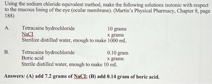 Solved Using the sodium chloride equivalent method, make the | Chegg.com