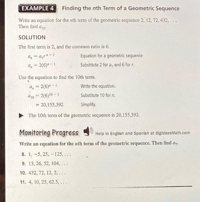 Solved EXAMPLE 4 Finding the nth Term of a Geometric | Chegg.com