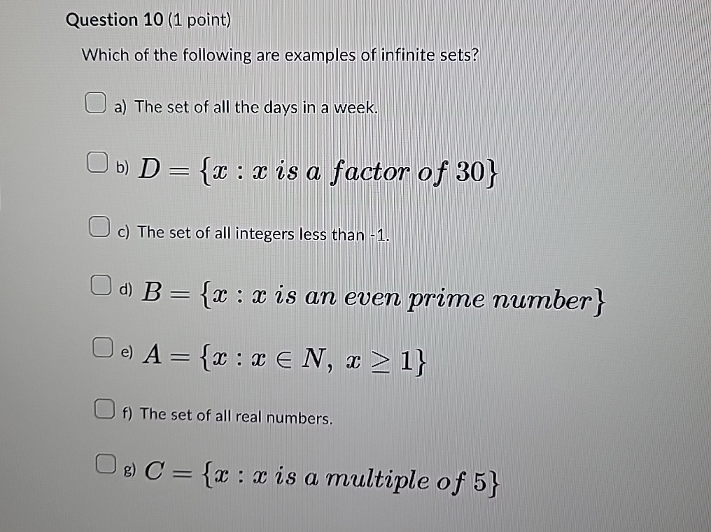 Solved Question 10 (1 ﻿point)Which of the following are | Chegg.com