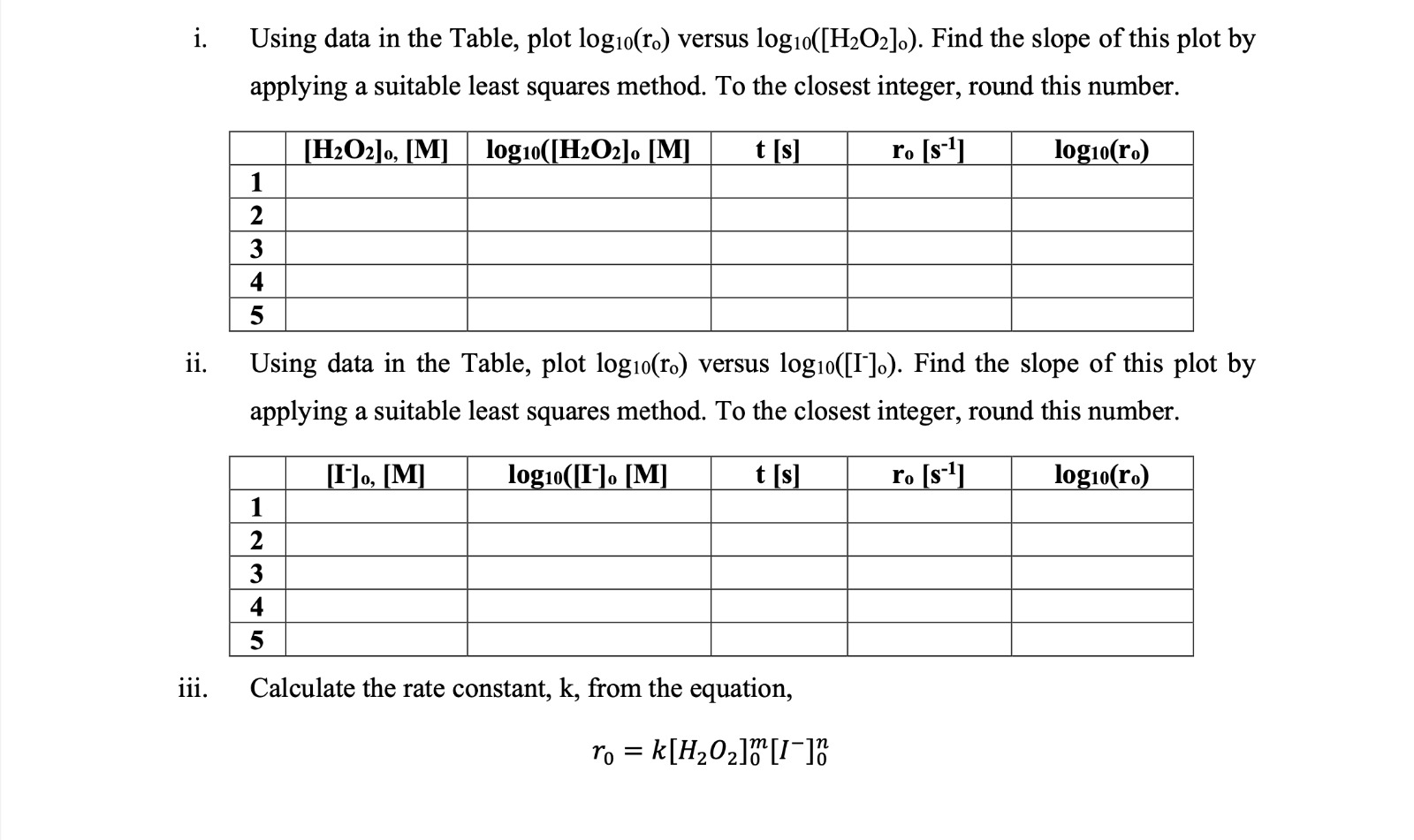 i. ﻿Using data in the Table, plot log10(ro) ﻿versus | Chegg.com