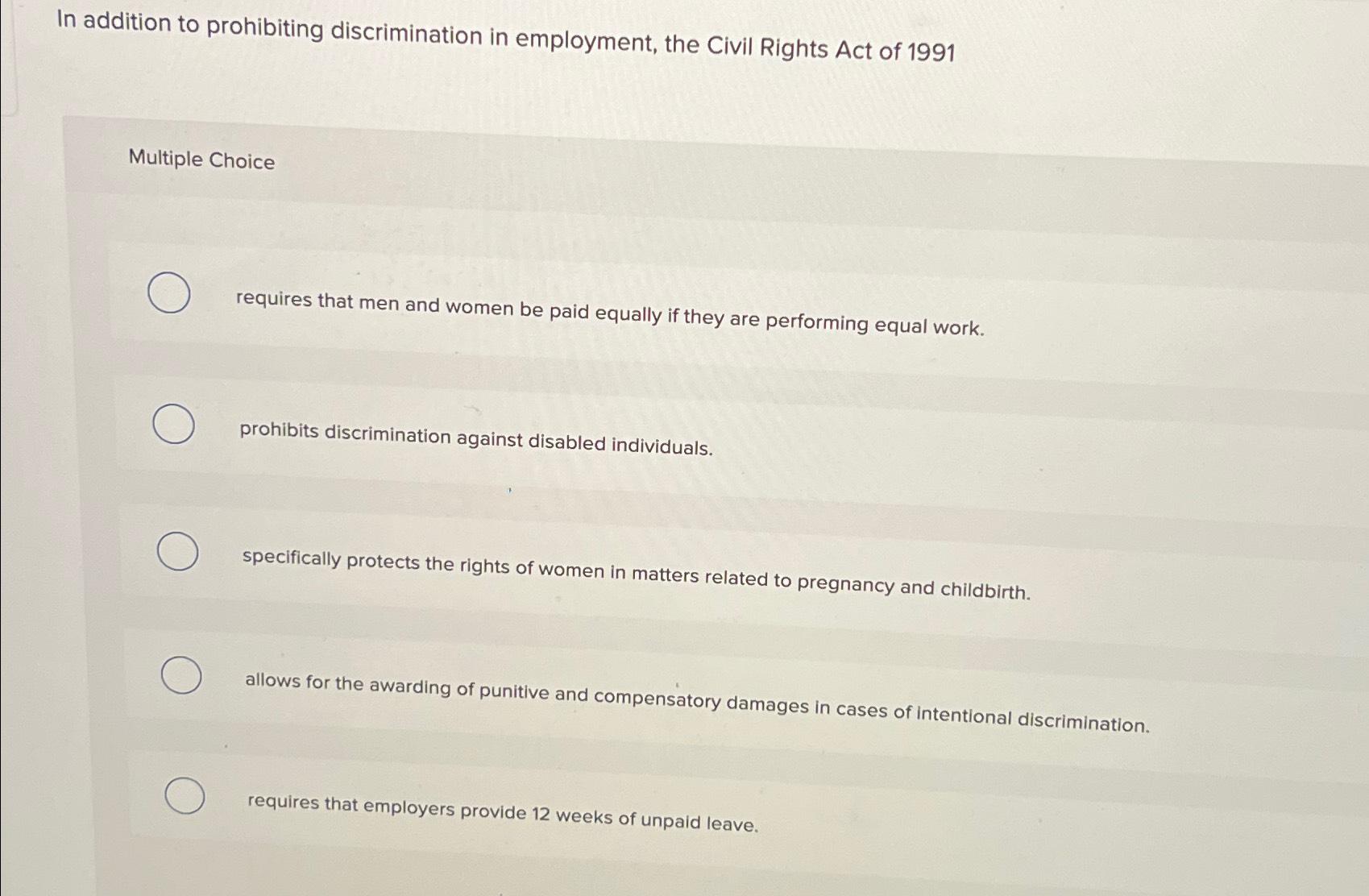 Solved In addition to prohibiting discrimination in | Chegg.com