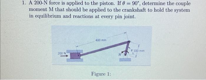 Solved A 200−N force is applied to the piston. If θ=90∘, | Chegg.com