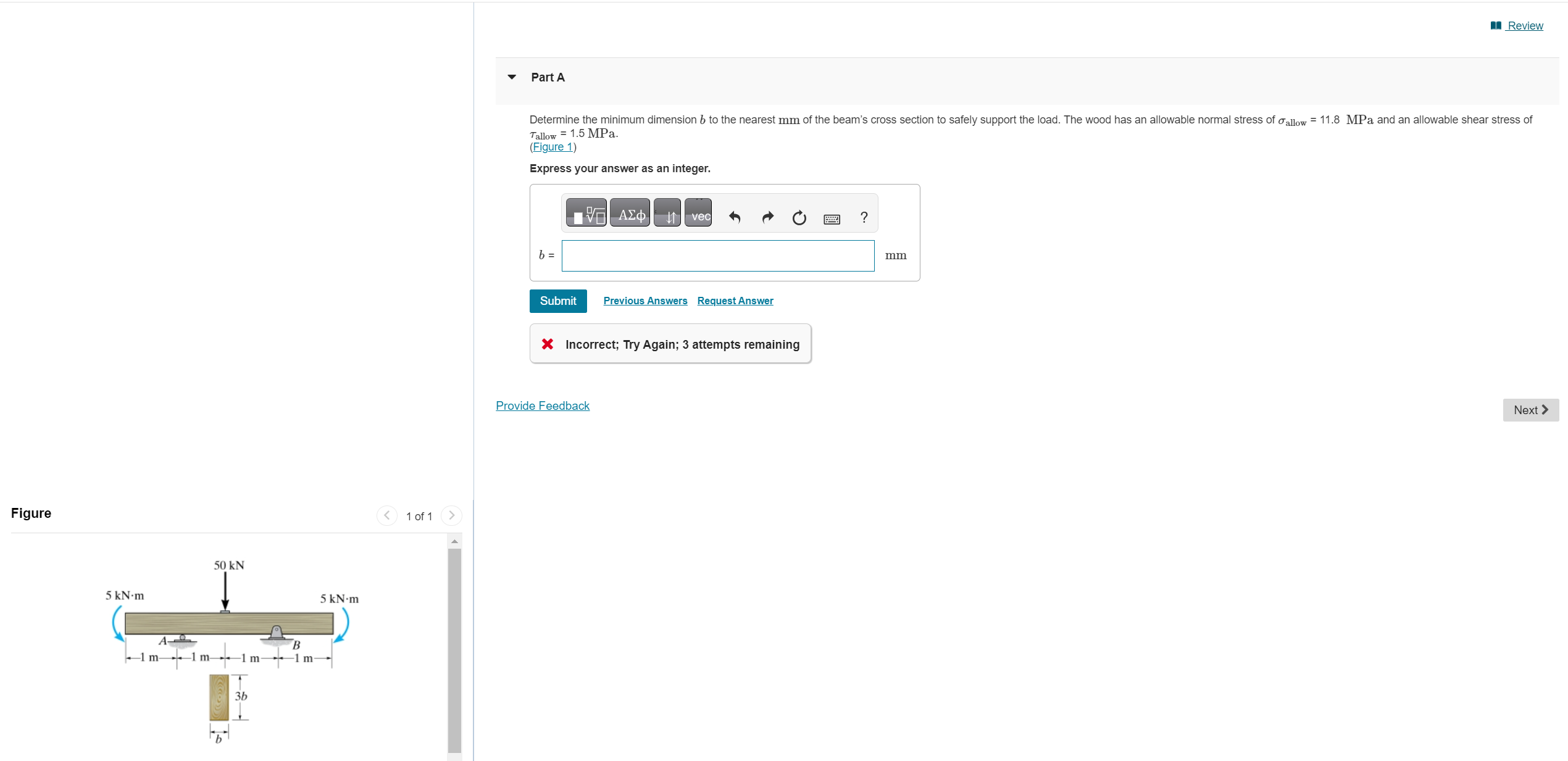 Solved Part ADetermine the minimum dimension b ﻿to the | Chegg.com