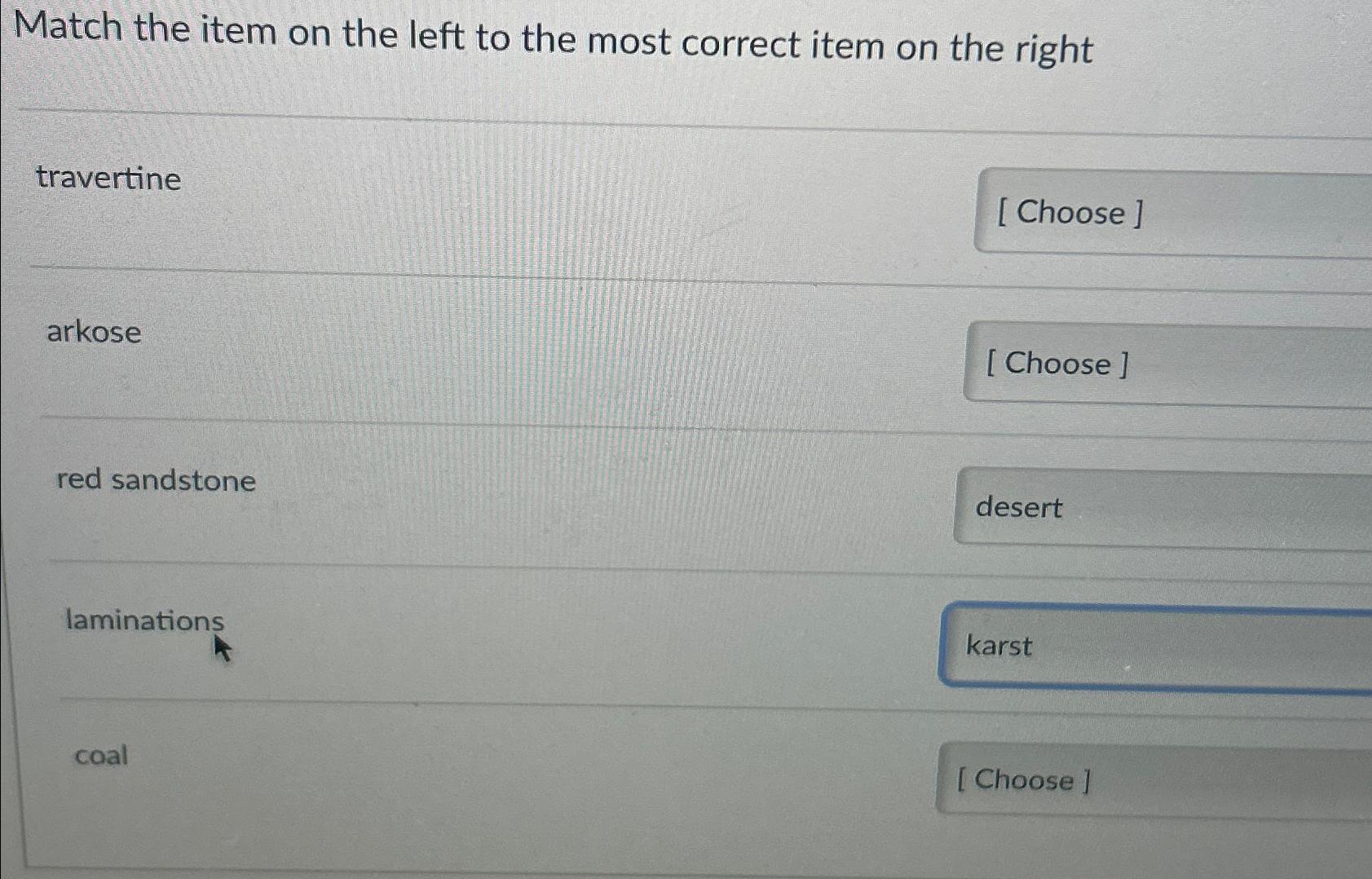 Match the item on the left to the most correct item | Chegg.com
