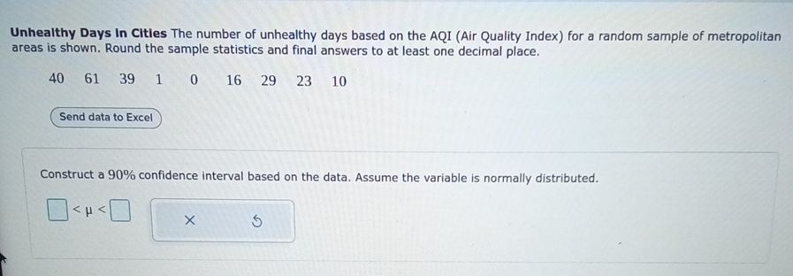 Solved Unhealthy Days in Cities The number of unhealthy days | Chegg.com
