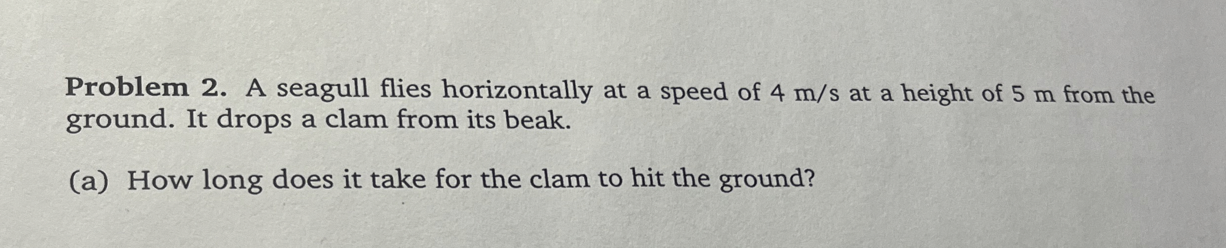 Solved Problem 2. ﻿A seagull flies horizontally at a speed | Chegg.com