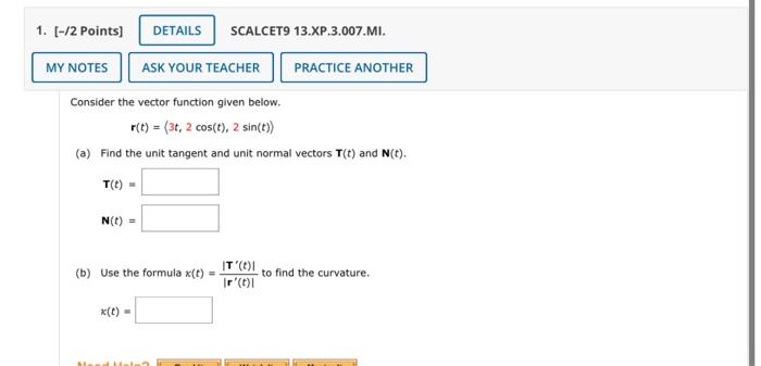 Solved Consider The Vector Function Given Below 9260