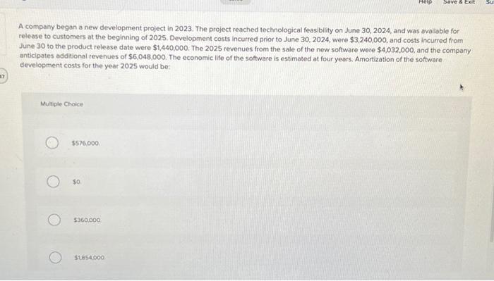 Solved A company began a new development project in 2023. | Chegg.com