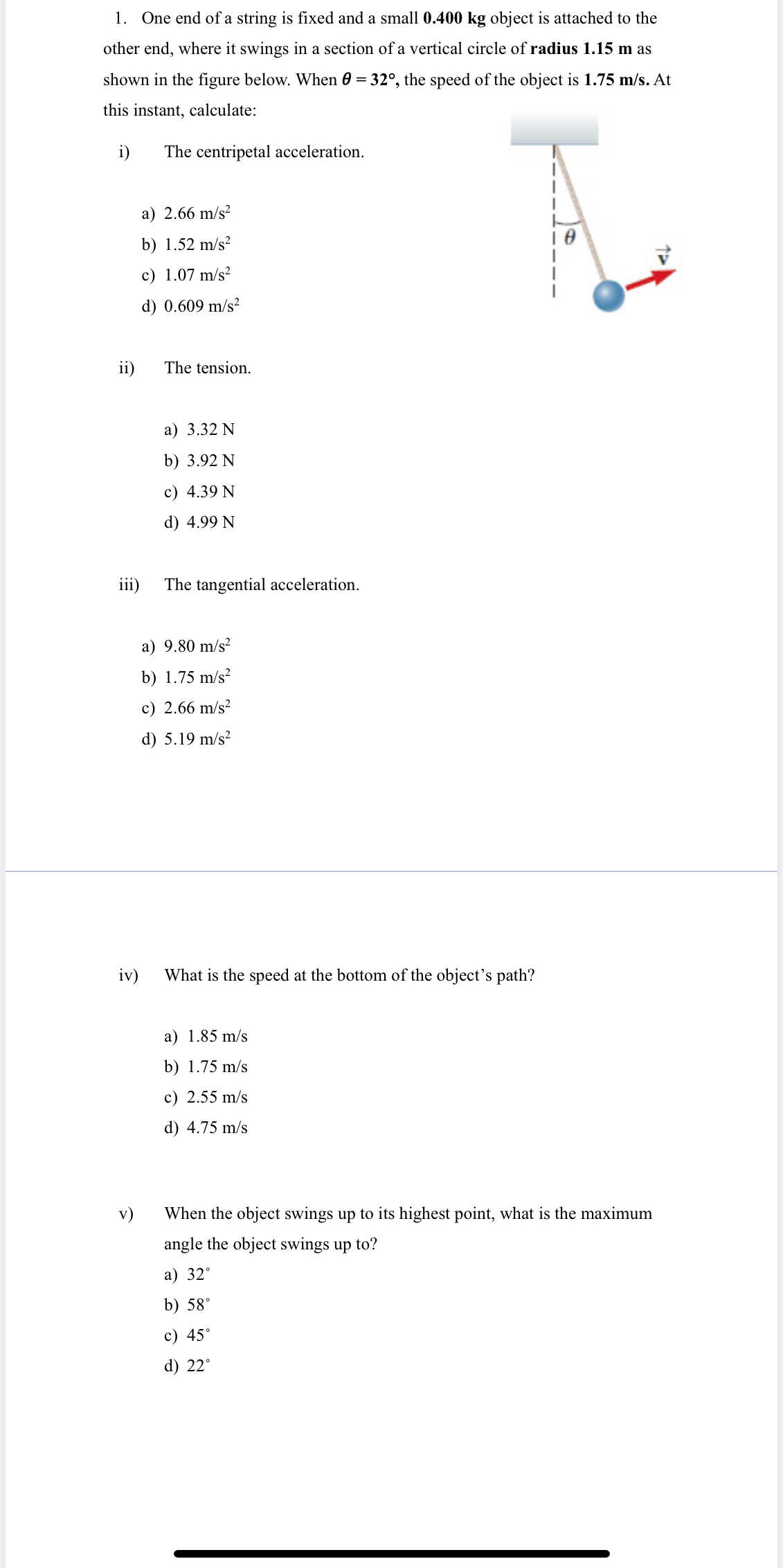 Solved One end of a string is fixed and a small 0.400kg | Chegg.com