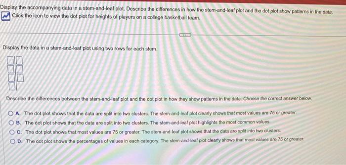 Solved Display the accompanying data in a stem-and-leaf | Chegg.com