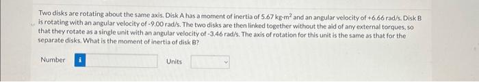Solved Two disks are rotating about the same axis. Disk A | Chegg.com