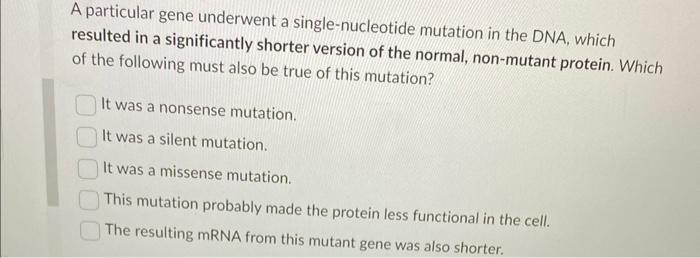 Solved A particular gene underwent a single-nucleotide | Chegg.com