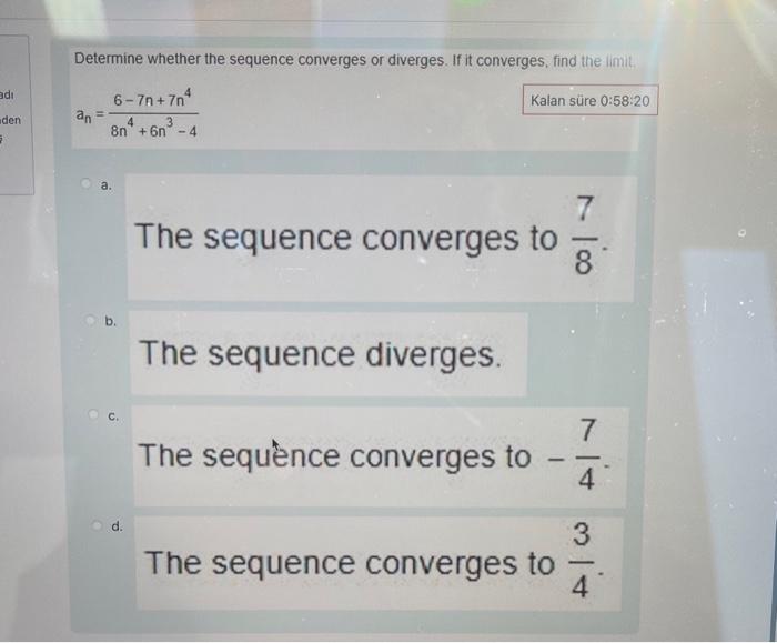 Solved Determine whether the sequence converges or diverges. | Chegg.com