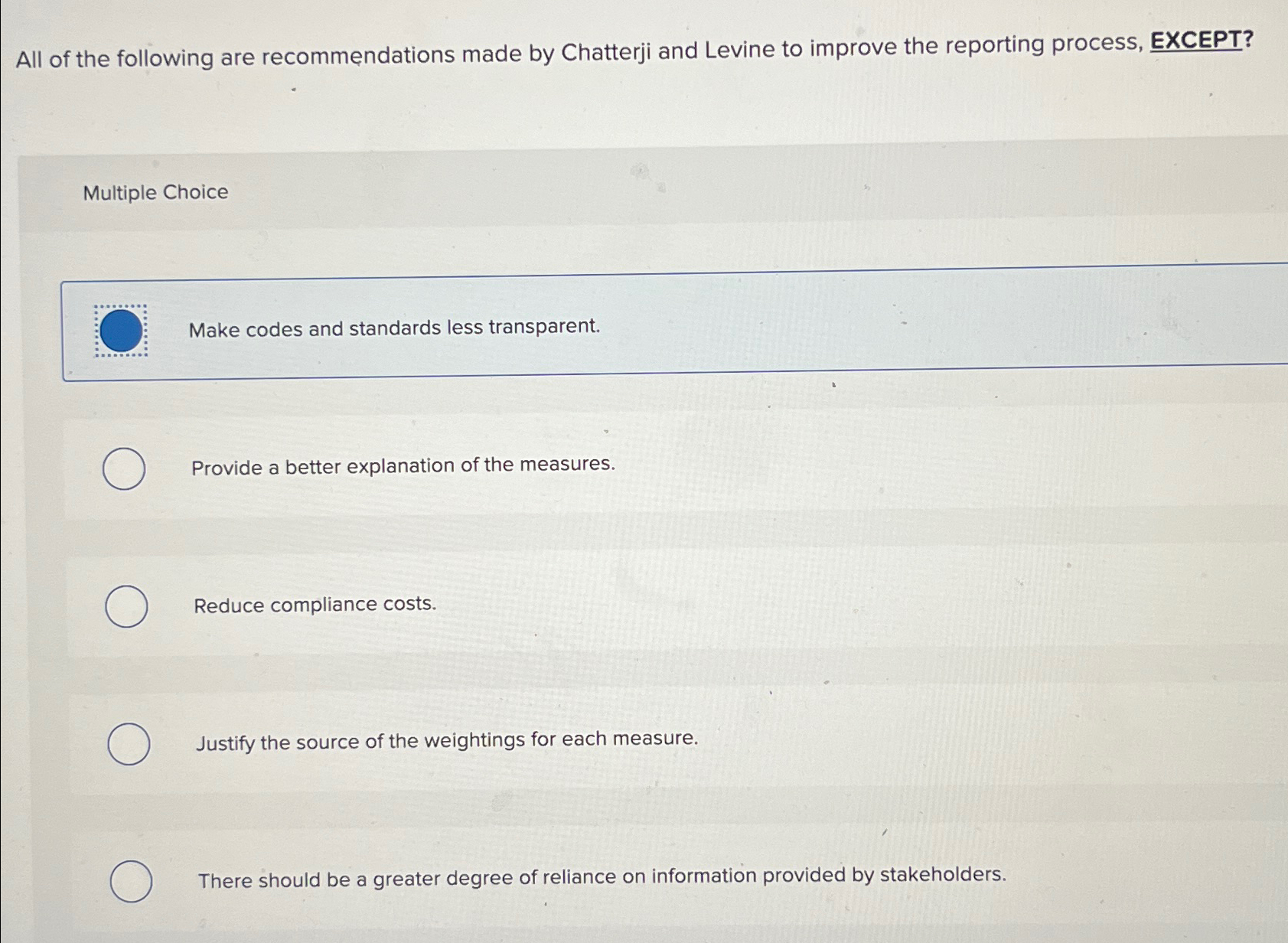 Solved All of the following are recommendations made by | Chegg.com