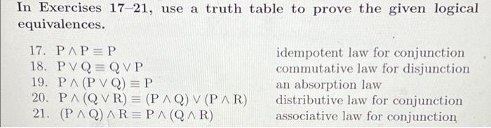 Solved In Exercises 17-21, use a truth table to prove the | Chegg.com