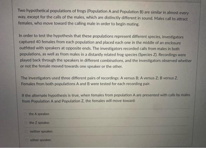 Solved Two Hypothetical Populations Of Frogs Population A
