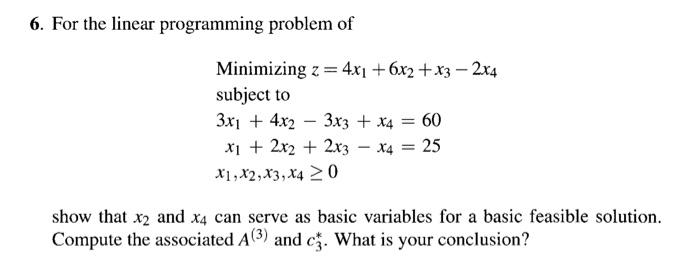 6. For the linear programming problem of Minimizing z | Chegg.com