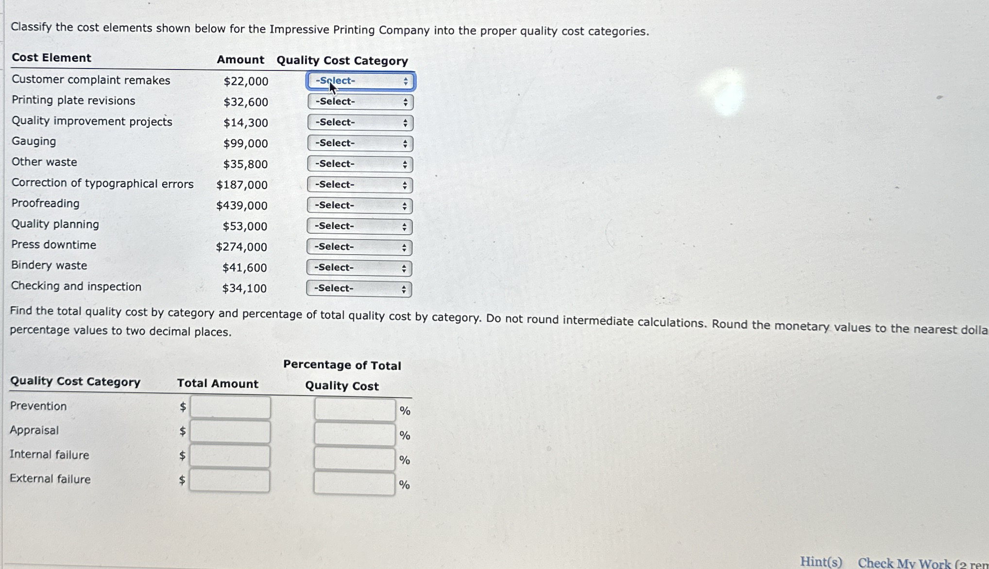 Solved Classify the cost elements shown below for the | Chegg.com