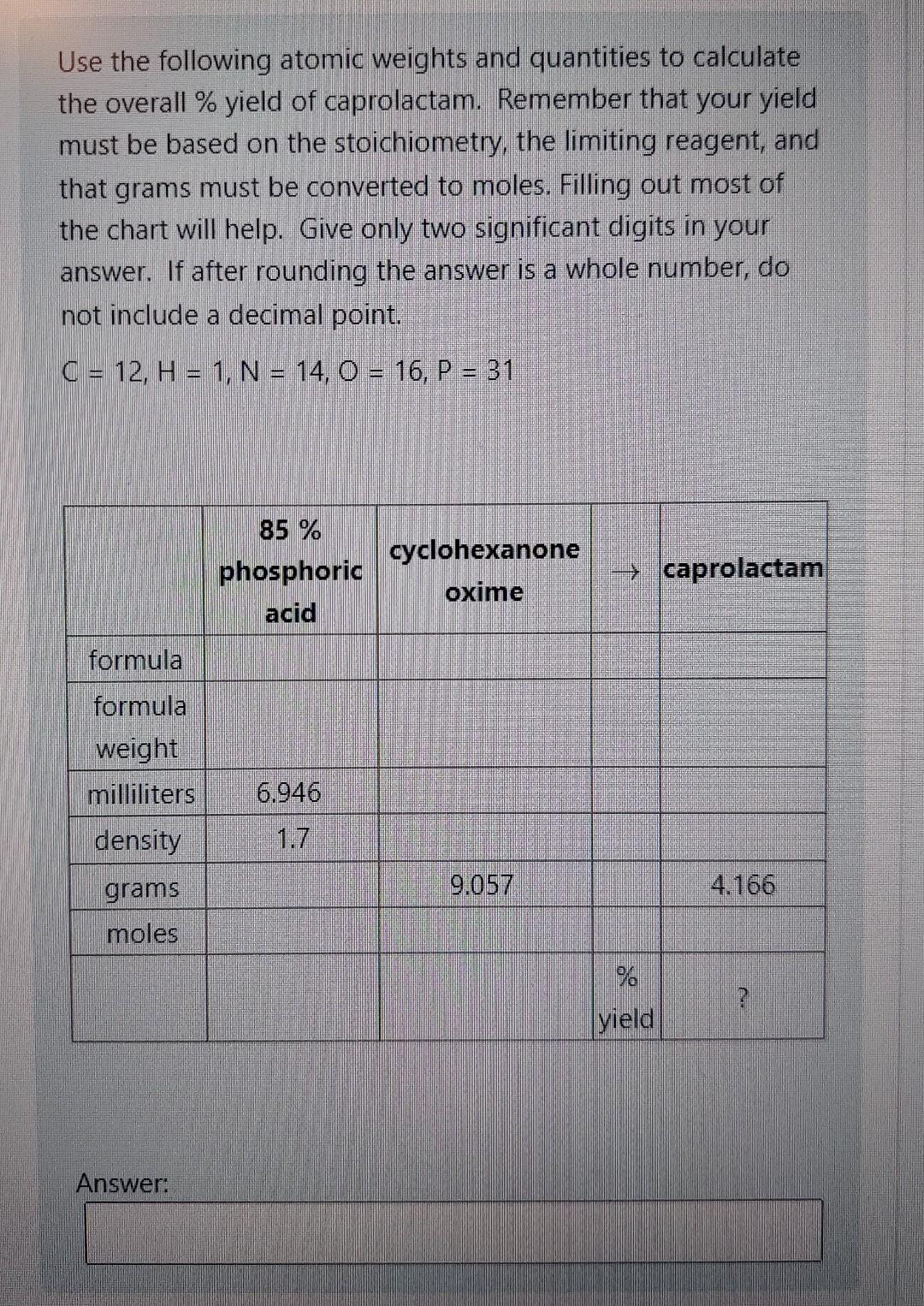 Solved Use the following atomic weights and quantities to | Chegg.com