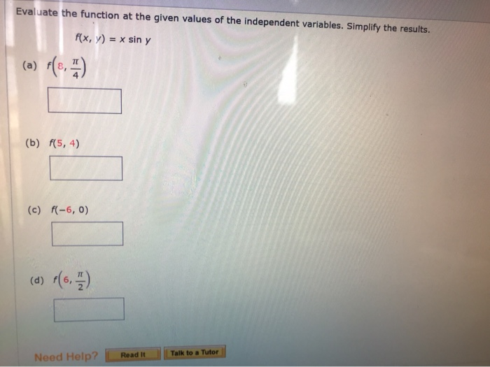Solved Evaluate the function at the given values of the | Chegg.com