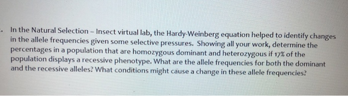 Solved . In the Natural Selection - Insect virtual lab, the | Chegg.com