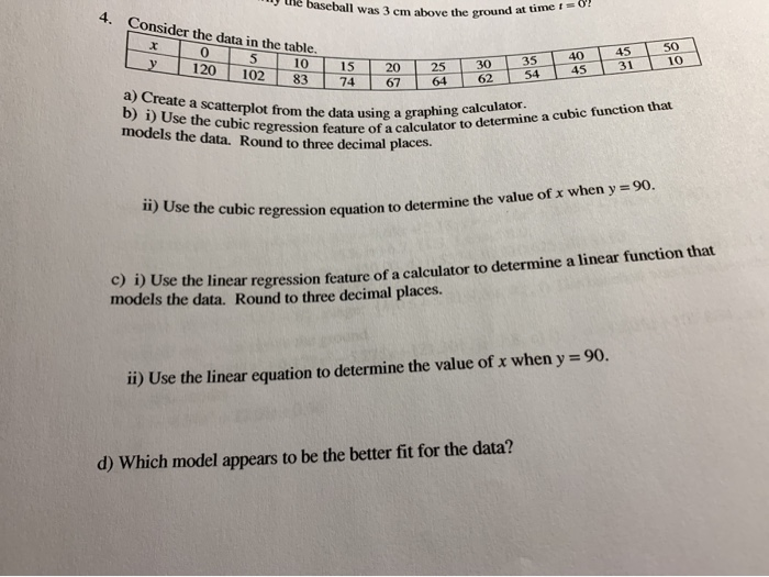 Solved ii) Use the cubic regression equation to determine | Chegg.com