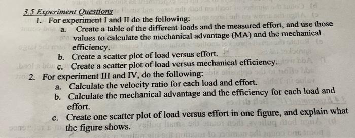 a. 3.5 Experiment Questions fo 1. For experiment I | Chegg.com