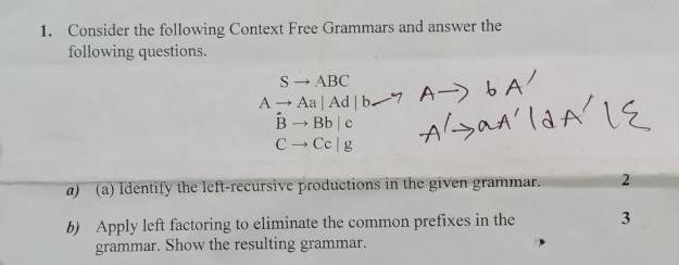 Solved 1. Consider the following Context Free Grammars and | Chegg.com