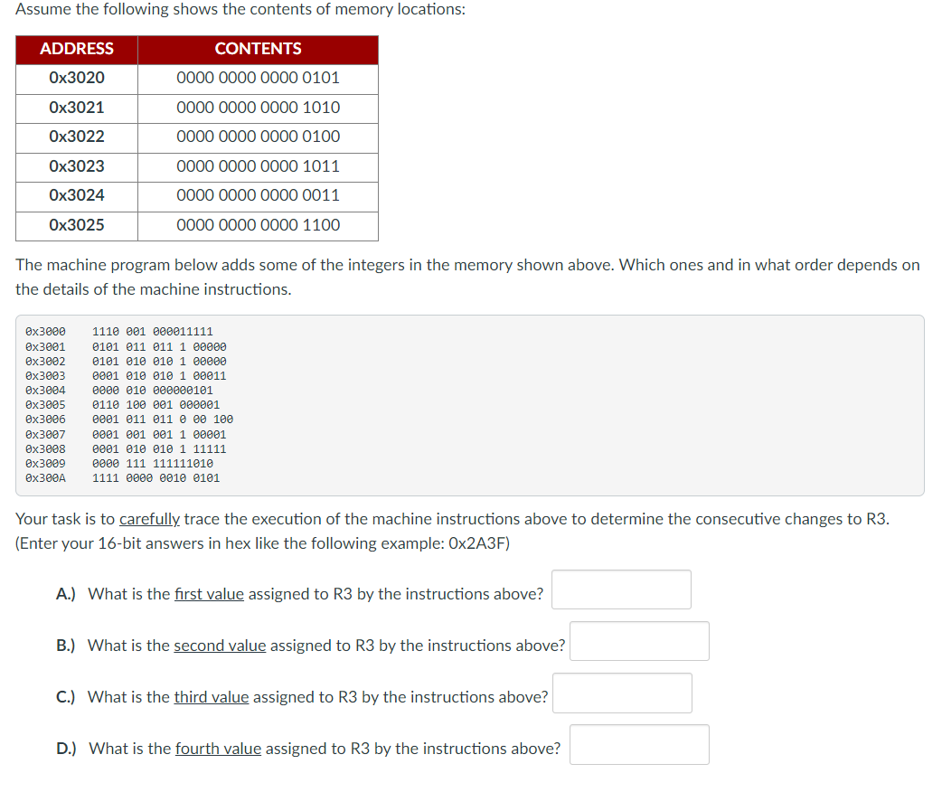 Solved Assume the following shows the contents of memory | Chegg.com