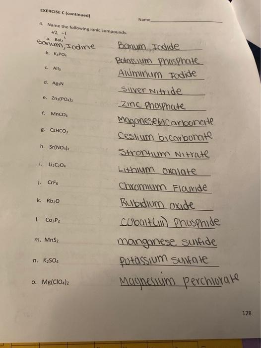 Solved EXERCISE (continued) Name 4. Name the following lonic | Chegg.com