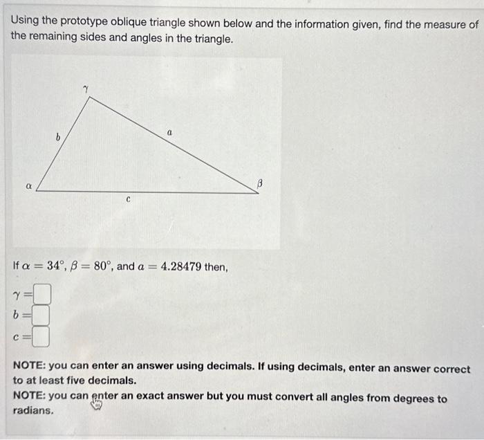 Solved Using the prototype oblique triangle shown below and | Chegg.com