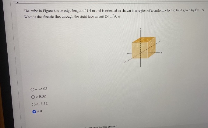 Solved The cube in Figure has an edge length of 1.4 ﻿m and | Chegg.com