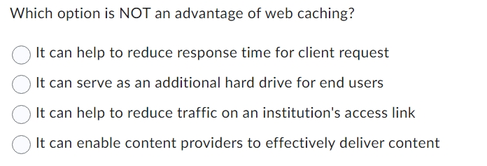 Solved Which option is NOT an advantage of web caching?It | Chegg.com
