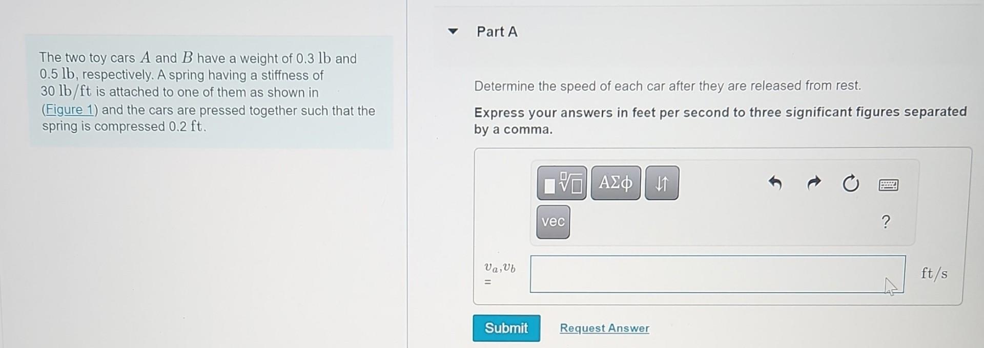 Solved The two toy cars A and B have a weight of 0.3lb and | Chegg.com