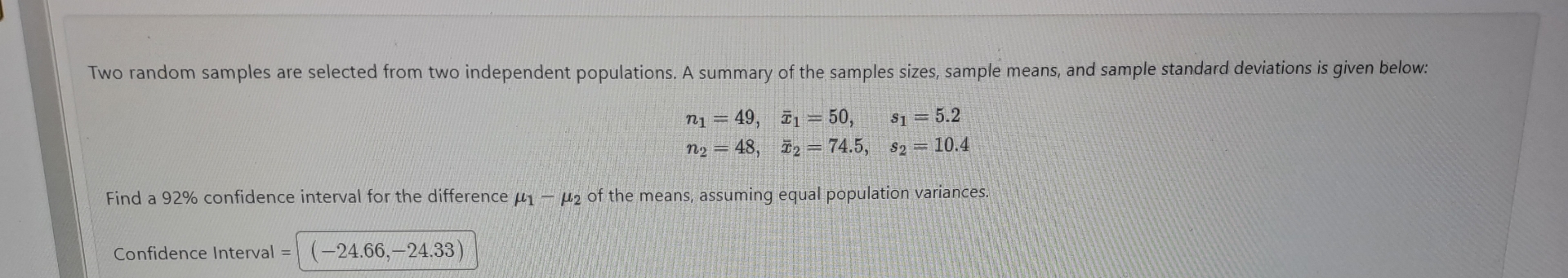 Solved Two random samples are selected from two independent | Chegg.com