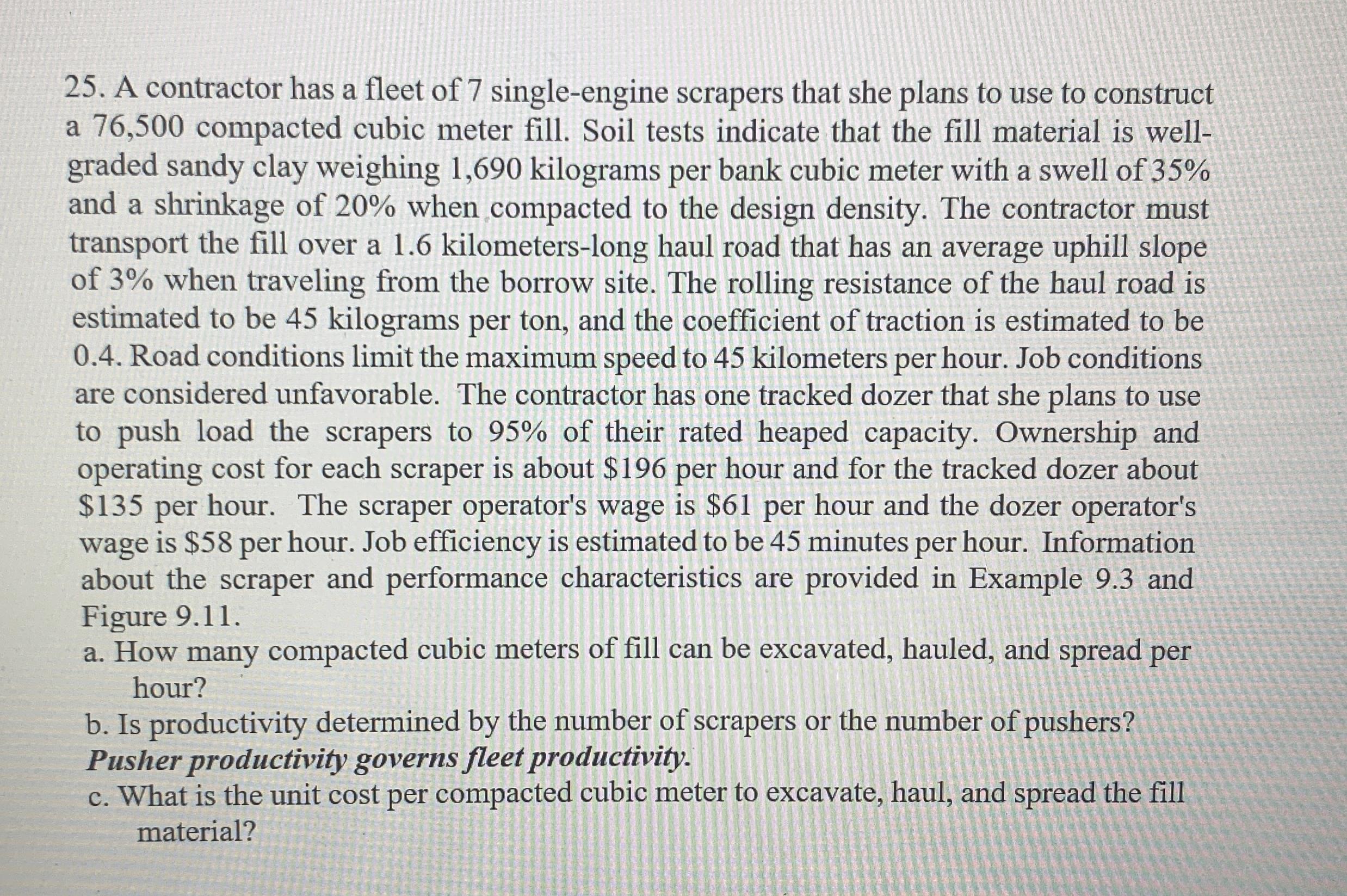 Solved A contractor has a fleet of 7 ﻿single-engine scrapers | Chegg.com