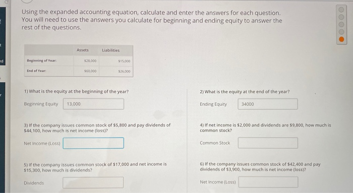Solved Using the expanded accounting equation, calculate and | Chegg.com