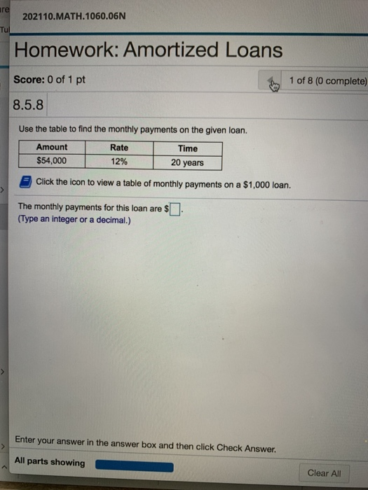Solved are 202110.MATH.1060.06N Tul Homework: Amortized | Chegg.com