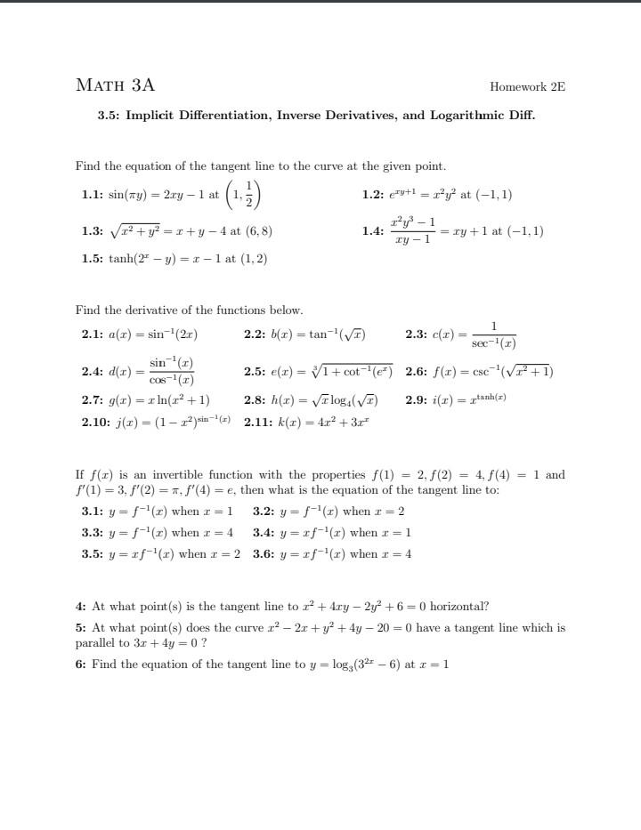 Solved 3.5: Implicit Differentiation, Inverse Derivatives, | Chegg.com