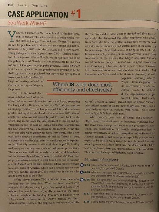 Solved 190 Part 3 . Organizing CASE APPLICATION #1 You Work | Chegg.com