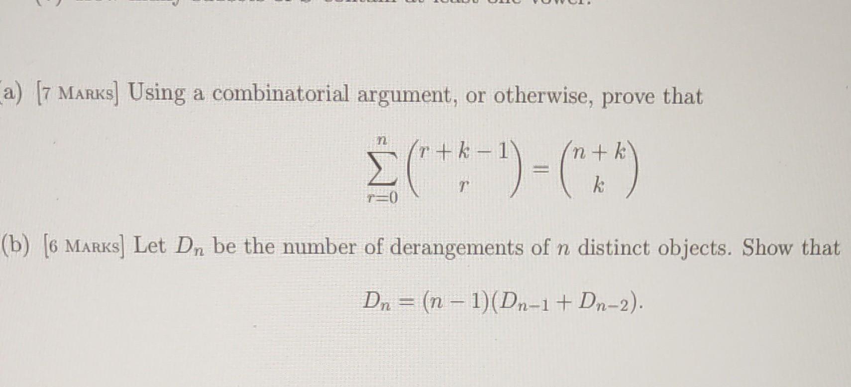 Solved A 7 Marks Using A Combinatorial Argument Or