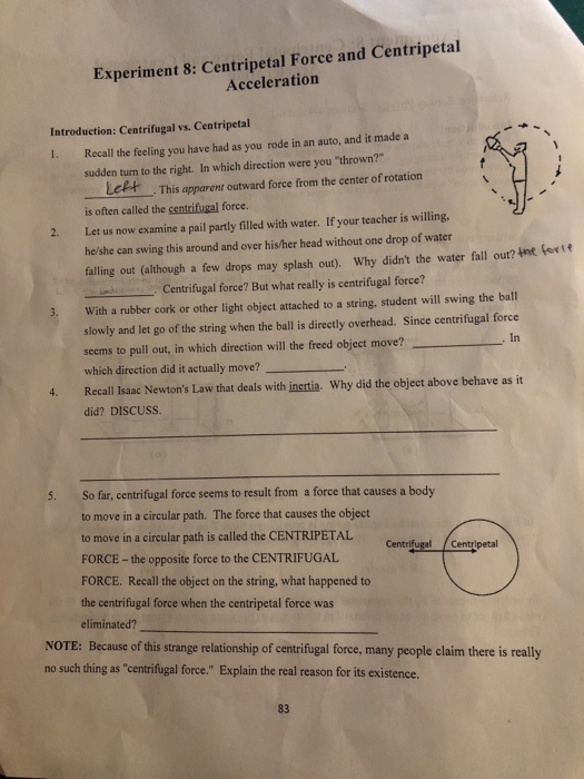 Solved Experiment 8: Centripetal Force and Centripetal | Chegg.com