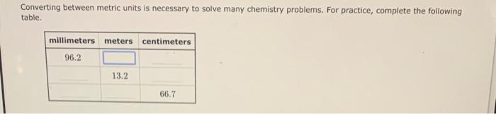 Solved Converting between metric units is necessary to solve | Chegg.com