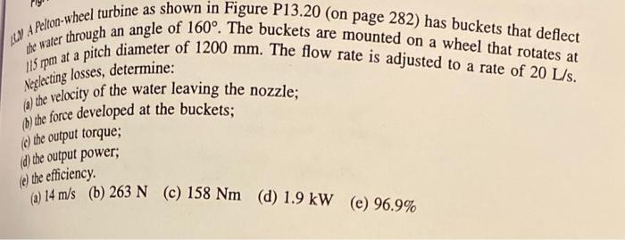 Solved 10) Apliton-wheel turbine as shown in Figure P13.20 | Chegg.com