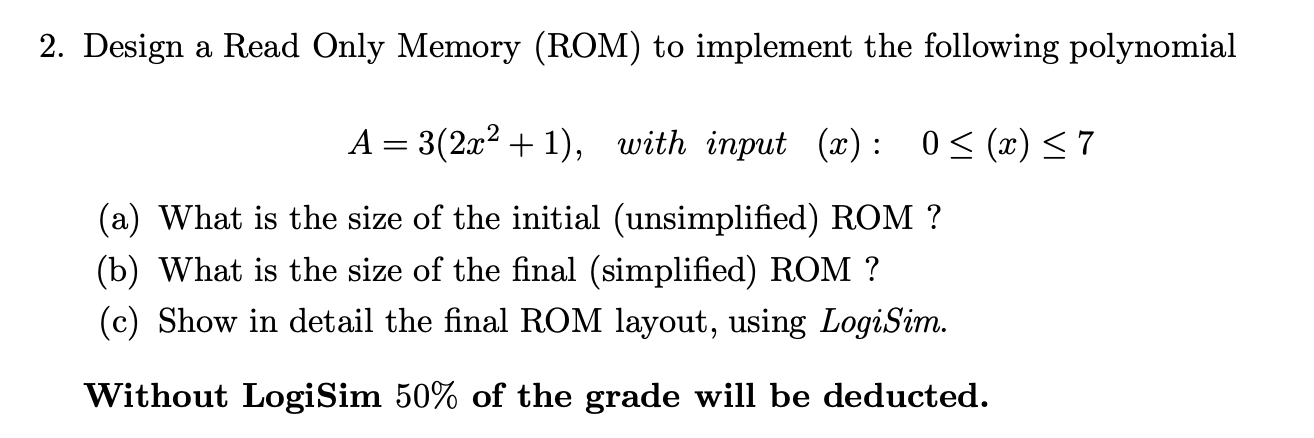 Solved Design a Read Only Memory (ROM) ﻿to implement the | Chegg.com