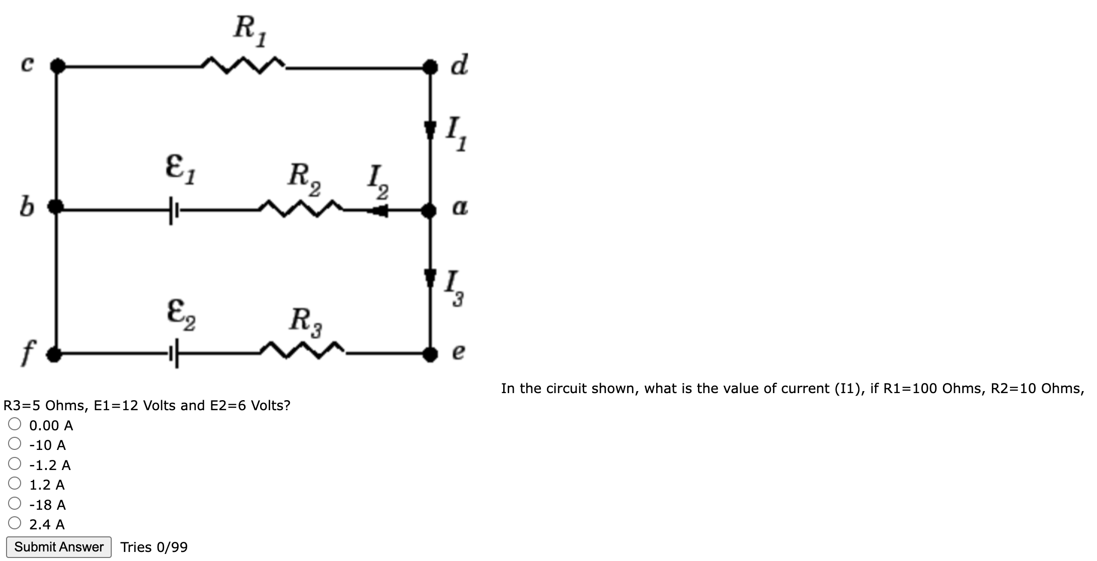 Solved R3 =5 ﻿Ohms, E1=12 ﻿Volts and E2=6 ﻿Volts?In the | Chegg.com
