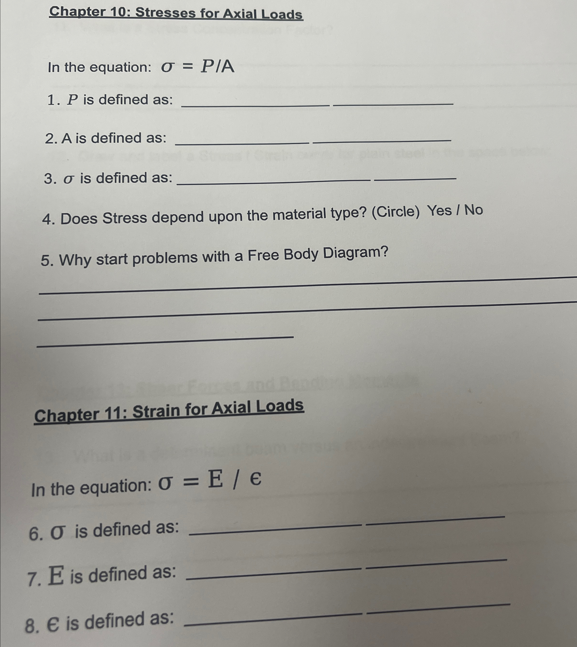 Chapter 10: Stresses for Axial LoadsIn the equation: | Chegg.com